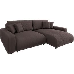 Leon Ecksofa mit Bettfunktion und Bettkasten, Dunkelbraun Cord-Stoff