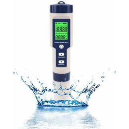 Schwimmbadwasseranalyse, 5-in-1 elektronisches PH-Messgerät, pH-, TDS- und EC-Salzgehalt- und Temperatur-Wasserqualitätstester, LCD-Anzeige und