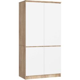 Kleiderschrank Akord S90 Sonoma Eiche, Weiß 90 cm 4 Türen 4 Regalböden B90xH180xT51 cm