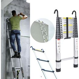 Lucn - Teleskopleiter mit Haken, 5M Aluminium Ausziehleiter mit Verriegelungsmechanismus, Heavy Duty 150kg Max zusammenklappbare Leiter,