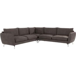 Modernes Ecksofa Lisa mit Metall Füßen, Braun - Khaki Microfaser