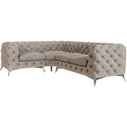 S-style Möbel - Chesterfield Ecksofa River mit Metall Füßen, Dunkle Creme Samt