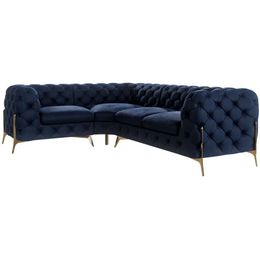 S-style Möbel - Chesterfield Ecksofa Willow mit Metall Füßen, Blau Samt