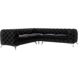 S-style Möbel - Chesterfield Ecksofa River mit Metall Füßen, Schwarz Samt