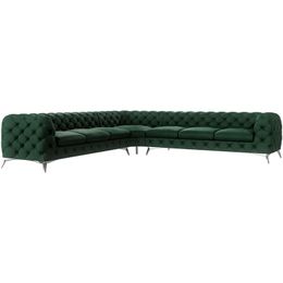 S-style Möbel - Chesterfield Ecksofa River mit Metall Füßen, Flasche Grün Samt