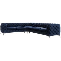 Chesterfield Ecksofa River mit Metall Füßen, Marineblau Samt