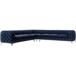 S-style Möbel - Chesterfield Ecksofa River mit Metall Füßen, Marineblau Samt