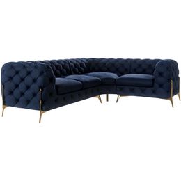 S-style Möbel - Chesterfield Ecksofa Willow mit Metall Füßen, Blau Samt