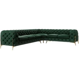 S-style Möbel - Chesterfield Ecksofa Willow mit Metall Füßen, Grün Samt