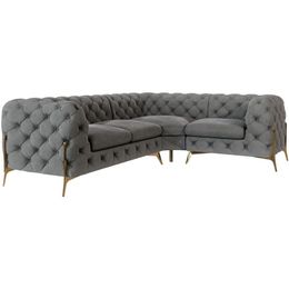 S-style Möbel - Chesterfield Ecksofa Willow mit Metall Füßen, Grau Samt