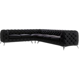 Chesterfield Ecksofa River mit Metall Füßen, Schwarz Samt