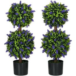 HOMCOM Künstliche Pflanzen 2er-Set, UV-beständige Kunstpflanze im Blumentopf, 70 cm Zimmerpflanze mit Lavendel für Wohnzimmer, Garten