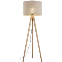 Licht-Erlebnisse Stehleuchte Metall Stoff 145 cm Dreibein Kiefer Beige E27 Skandinavisch Stehlampe