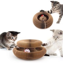 Katzenspielzeug, 2-in-1-Katzenkratzbaum aus Pappe, magisches faltbares Kratzbrett, interessantes Katzenkratzspielzeug mit Glockenball, faltbares