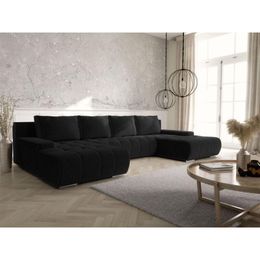 Wohnlandschaft Sofa mit Schlaffunktion VOGAR Stoff Poso Schwarz