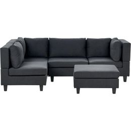 Beliani 4-Sitzer Ecksofa Rechtsseitig Schwarz Stoffbezug mit Ottomane Kissen Schwarze Beine Modular Modern Modulsofa Wohnlandschaft Wohnzimmer