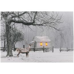 Spetebo Led Bild beleuchtet - Hirsch / 40 x 30 cm - Wandbild Leuchtbild Winterlandschaft auf Leinwand