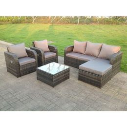 Lounge Gartenmöbel Set 6-Sitzer Polyrattan Gartensofa Sitzgruppe mit Kissen, Hocker, Couchtisch für Garten, Terrasse und Balkon - Fimous