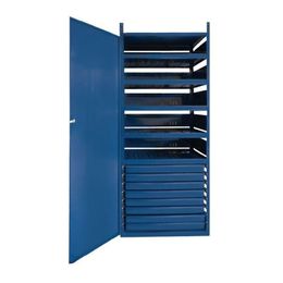 Schrank LOGS 145 H1550xB540xT390mm 8 Schubladen 5 Fachböden blau RAL