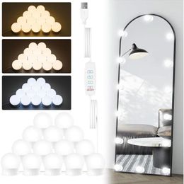 LED-Schminktischspiegel, Hollywood-Schminktischleuchte mit 14 Glühbirnen, Schminktischlampe, dimmbare USB-Make-up-Lampe mit 3 Farben (Spiegel nicht