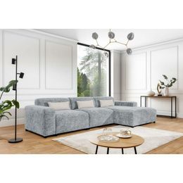 FURNIX Ecksofa ROLIA MAX L-Form Polstercouch mit Ottomane EM9-1 Hellgrau