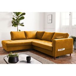 Anna – ecksofa mit schlaffunktion – 5-sitzer – moderner stil – links - gelb