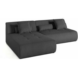 Onyx - 4-sitzer modulares ecksofa beidseitig montierbar - cord - dunkelgrau