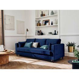 Lisa Design - Anna – 3-sitzer sofa – mit schlaffunktion und tasche – aus samt - nachtblau