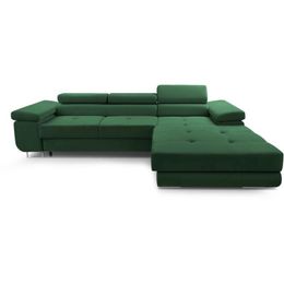 Ecksofa nillona Mini L-Form Schlaffunktion Bettkasten KR19 Dunkelgrün - Furnix