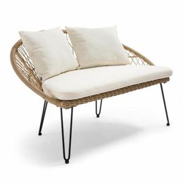 Oviala - 2-Sitzer-Gartensofa mit Kissen, in Rattan-Optik Braun