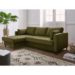 Lisa Design - Anna – ecksofa mit schlaffunktion– mit bettkasten – 4-sitzer – zeitgenössischer stil – links - olivgrün