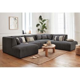 Lisa Design - Victoire – modulare wohnlandschaft ecksofa rechts - 7-sitzer – aus cord - dunkelgrau