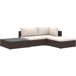 4-tlg. Garten-Lounge-Set mit Auflagen Poly Rattan Braun vidaXL