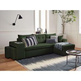 California - ecksofa beidseitig montierbar mit schlaffunktion - mit truhe, tisch und hockern - aus cord - 4 sitze - grün