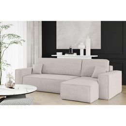 Fun Moebel - Ecksofa Schlafsofa Sofa maris Stoff Poso Altweiß Ottomane Rechts