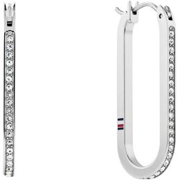 Paar Creolen Tommy Hilfiger "SS24 DOG TAG, 2780865, 2780866" Ohrringe Gr. Edelstahl, silberfarben (edelstahlfarben-weiß + weiß) Damen mit Glasstein