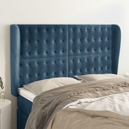 vidaXL Kopfteil mit Ohren Dunkelblau 147x23x118/128 cm Samt