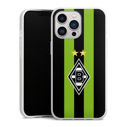 DeinDesign iPhone 13 Pro Handy Silikon H&uuml;lle Case wei&szlig; Handyh&uuml;lle Stripes Borussia M&ouml;nchengladbach Gladbach Silikon Case