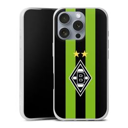 DeinDesign iPhone 16 Pro Handy Silikon H&uuml;lle Case wei&szlig; Handyh&uuml;lle Stripes Borussia M&ouml;nchengladbach Gladbach Silikon Case