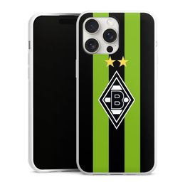 DeinDesign iPhone 15 Pro Max Handy Silikon H&uuml;lle Case wei&szlig; Handyh&uuml;lle Stripes Borussia M&ouml;nchengladbach Gladbach Silikon Case