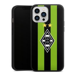 DeinDesign iPhone 13 Pro Max Handy Premium Silikon H&uuml;lle Handyh&uuml;lle schwarz Case Stripes Borussia M&ouml;nchengladbach Gladbach Silikon Premium Case