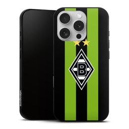 DeinDesign iPhone 16 Pro Handy Slim Case extra d&uuml;nn Silikon Handyh&uuml;lle schwarz H&uuml;lle Stripes Borussia M&ouml;nchengladbach Gladbach Silikon Slim Case