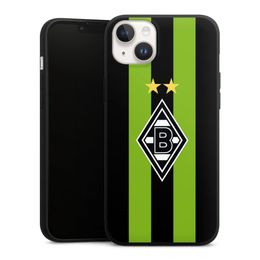 DeinDesign iPhone 14 Handy Premium Silikon H&uuml;lle Handyh&uuml;lle schwarz Case Stripes Borussia M&ouml;nchengladbach Gladbach Silikon Premium Case