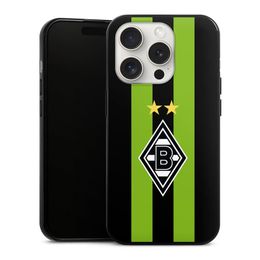 DeinDesign iPhone 15 Pro Handy Slim Case extra d&uuml;nn Silikon Handyh&uuml;lle schwarz H&uuml;lle Stripes Borussia M&ouml;nchengladbach Gladbach Silikon Slim Case