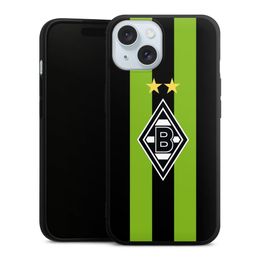 DeinDesign iPhone 15 Handy Premium Silikon H&uuml;lle Handyh&uuml;lle schwarz Case Stripes Borussia M&ouml;nchengladbach Gladbach Silikon Premium Case