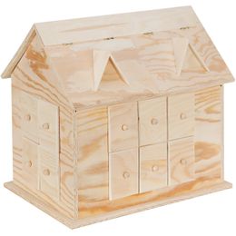 buttinette Adventskalender "Haus" aus Holz, 33,5 x 22 x 31,5 cm