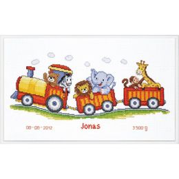 Verachtert Kreuzstichbild "Bahn mit Zootieren", 38 x 18 cm