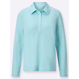 WITT Damen Langarm-Poloshirt in reiner Baumwoll-Qualit&auml;t, t&uuml;rkis, Gr&ouml;&szlig;e 44