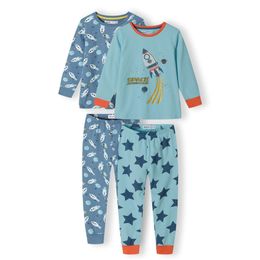 MINOTI Pyjama Jungen Gr&ouml;&szlig;e 110/116 t&uuml;rkis / taubenblau / dunkelblau / wei&szlig;