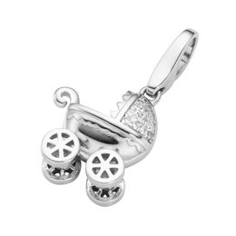 Charm-Einhänger Giorgio Martello MILANO "Kinderwagen mit Zirkonia Steinen, Silber 925" Charms weiß Damen